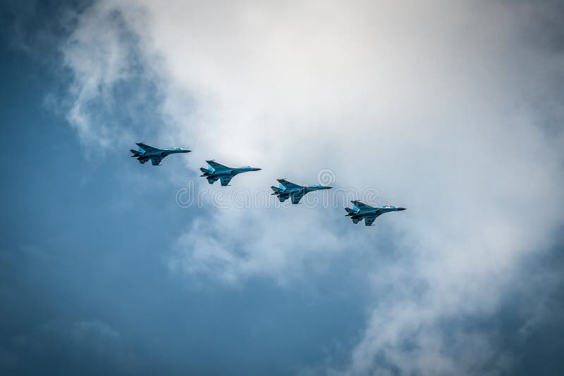 Four Military War Jet Planes in Sky Stock Photo - Image of army, blue ...