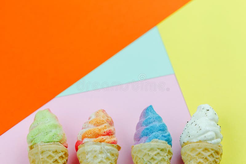 Four Mini Model Ice Cream on Colorful Background.selective Focus. Stock ...