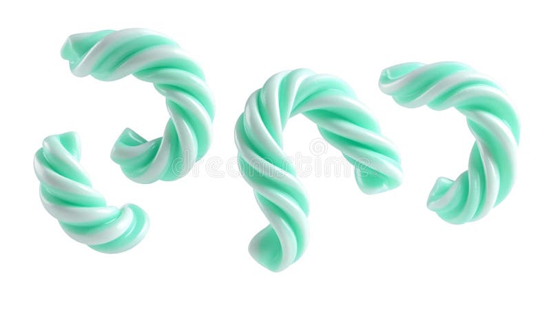 Four Mint Candy Spirals Levitating on Transparent Background Stock ...