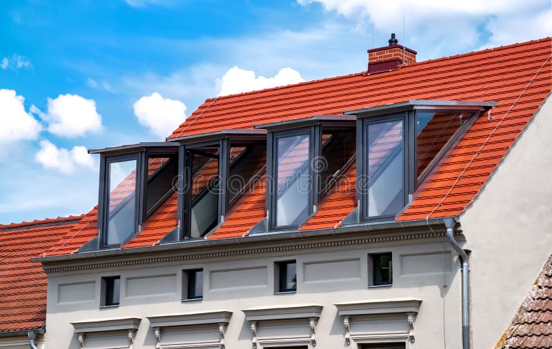 Four Modern Dormer Window Made of Glass and Metal. Lateral Glass Panels ...