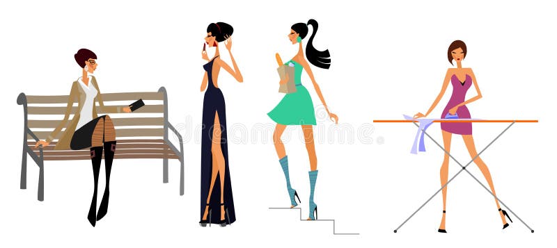 Four modern girls stock vector. Illustration of cartoon - 93267745