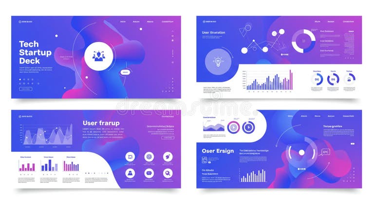 Four Modern Graphic Templates with a Technology Startup Theme. Features ...