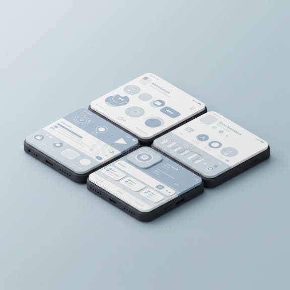 Four Modern Smartphones are Arranged in a 2x2 Grid on a Light Blue ...