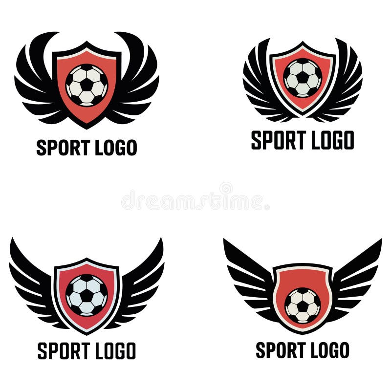 Four Modern and Stylized Soccer Sport Logo Designs Featuring Shield and ...