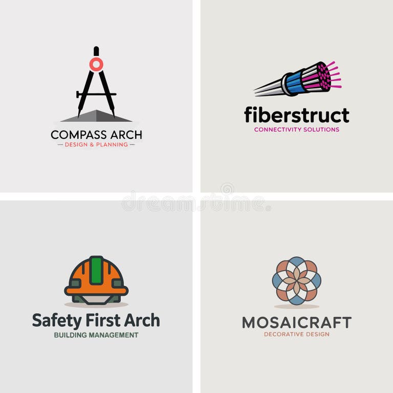 Collection of Four Modern Vector Logos Representing Architecture ...