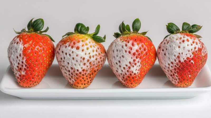 Four Moldy Strawberries on a White Plate Stock Illustration ...