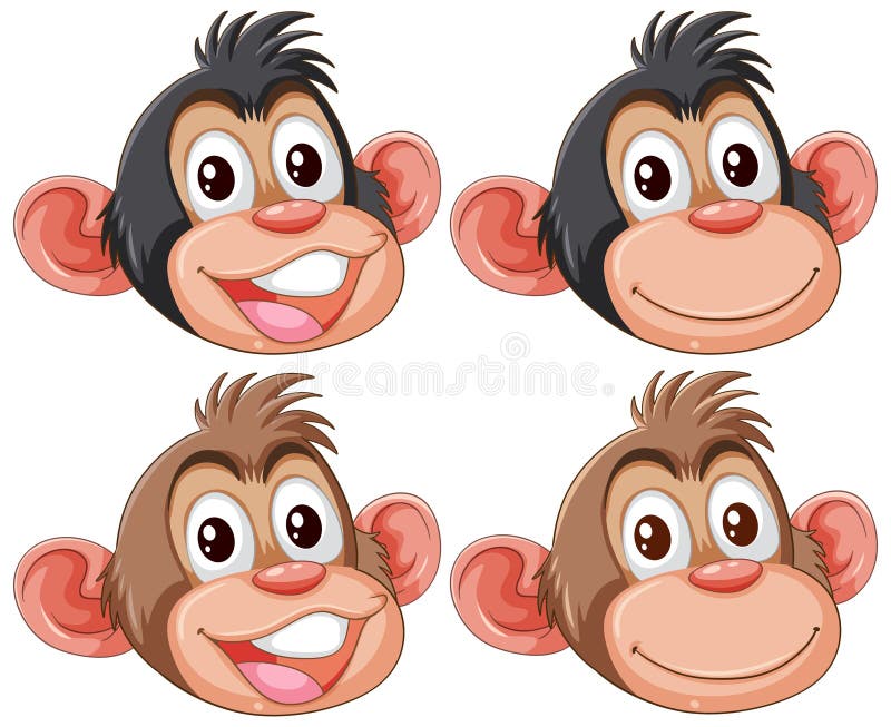 Four Monkey Faces Different Expressions Stock Vector - Illustration of ...