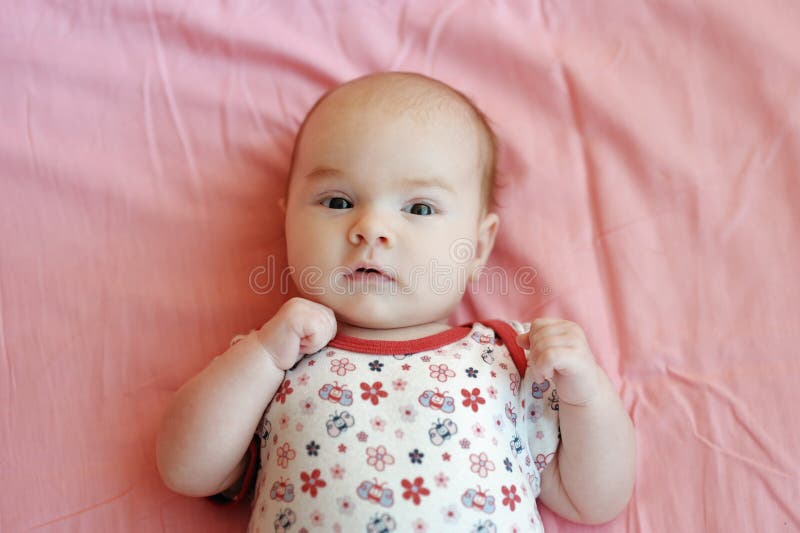 Four Month Old Baby on a Pink Blanket Stock Photo - Image of happiness ...