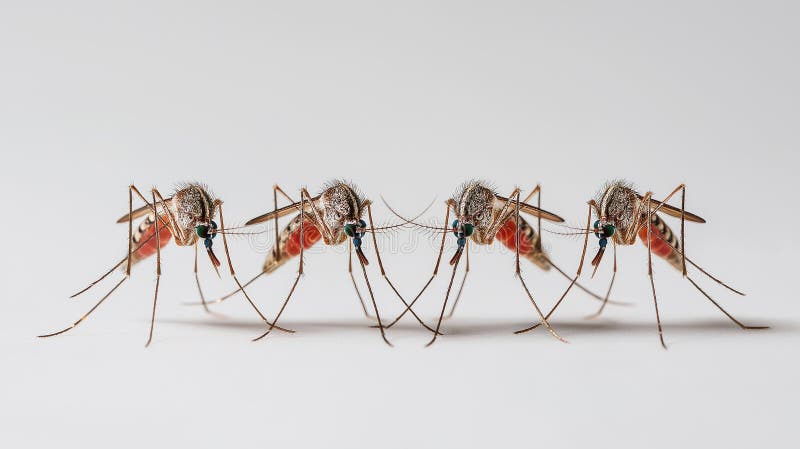 Four Mosquitos in a Row on White Background. Pest Control and Bug ...