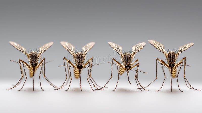 Four Mosquitos in a Row on White Background. Pest Control and Bug ...