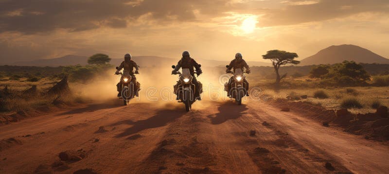 Four Motorcycles on a Dirt Road Stock Photo - Image of adventure ...