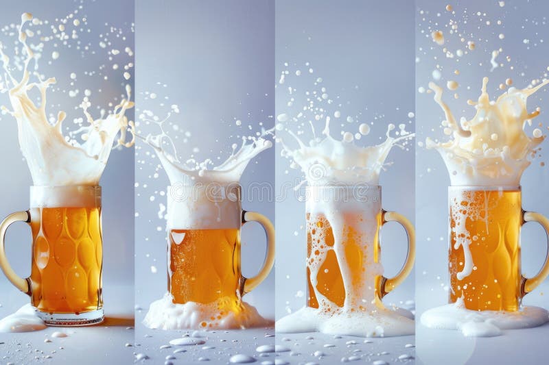 Four Mugs with Beer and Milk Stock Photo - Image of restaurant, four ...