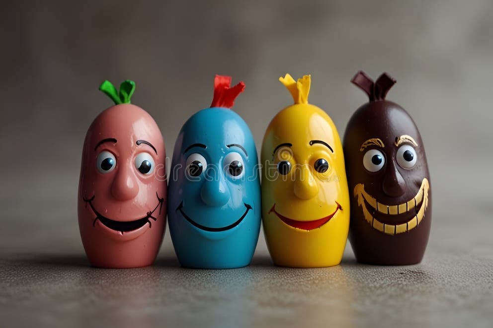 Four Multi-colored Faces Looking at the Camera and Smiling Stock Image ...