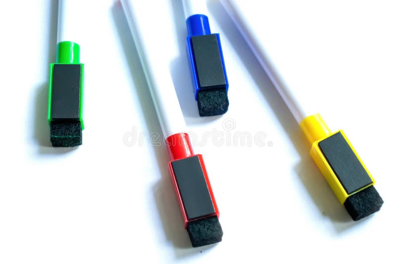 Four Multicolored Markers Isolated Items on White Background Stock ...
