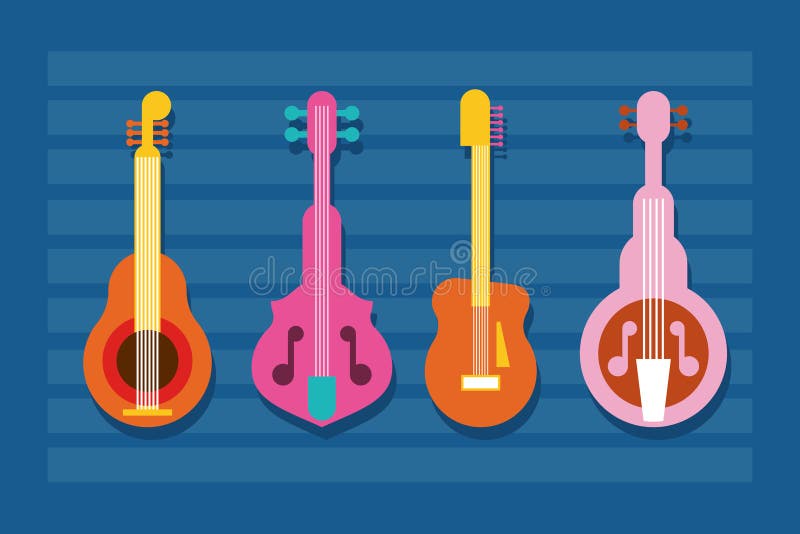 Four Musical Guitars Instruments Stock Vector - Illustration of music ...
