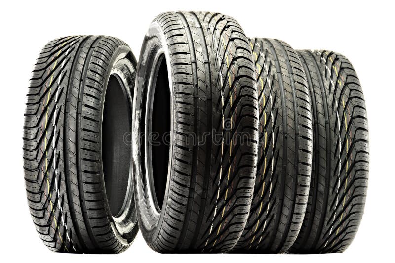 Four New Black Tires Isolated on White Stock Photo - Image of rubber ...
