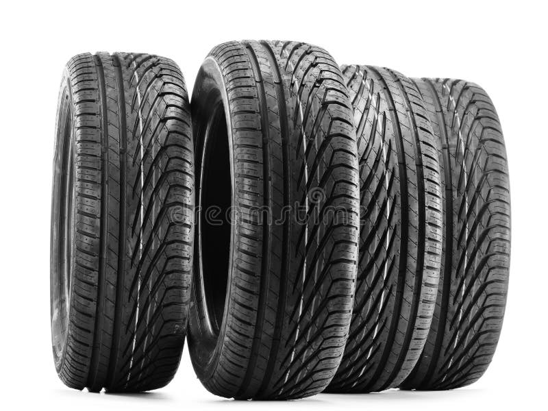 Four New Black Tires Isolated on White Stock Photo - Image of rubber ...