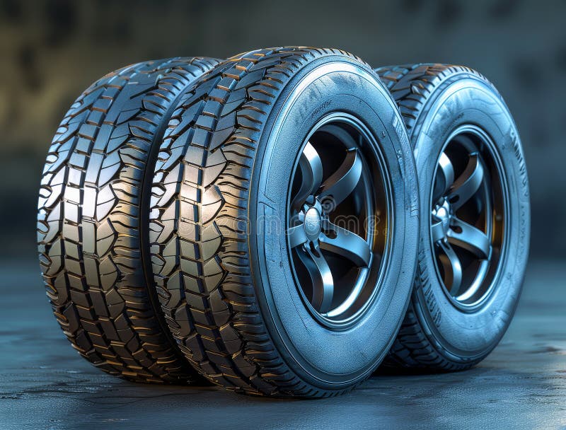 Four New Tires on a Dark Background Stock Image - Image of auto, tread ...