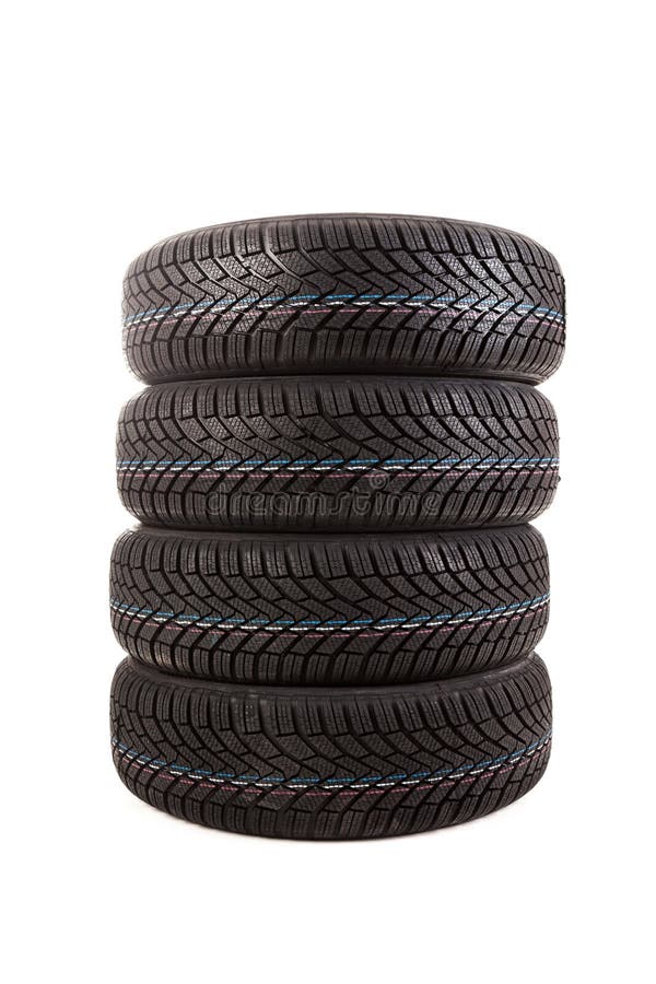Four New Tires Isolated On White Background Stock Image - Image of ...