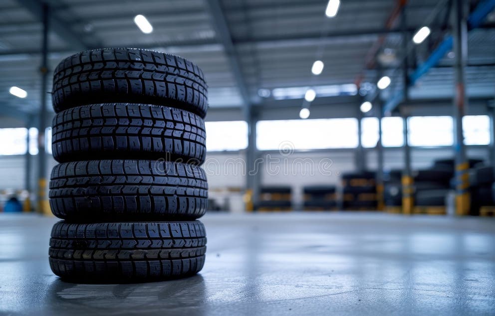 Four New Tires are Stacked in the Workshop. Stock Photo - Image of ...
