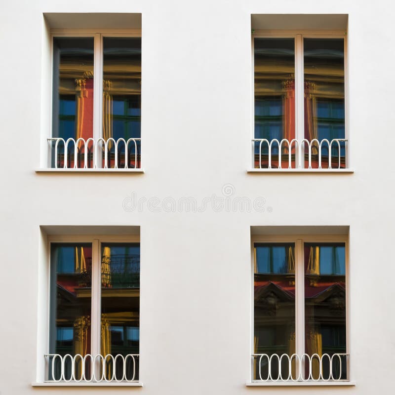 Wall Of A Modern House With Four Windows Stock Image - Image of ...