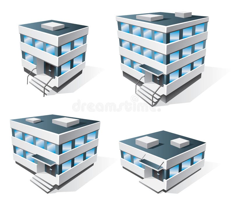 Four Cartoon Office Vector Buildings with Trees. Stock Vector ...