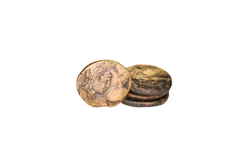 Four Old Coins with Portraits of Emperors on a White Background Stock ...