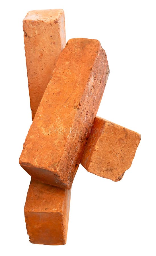 Four Old Red Orange Bricks Stack Isolated White Background Clipping ...
