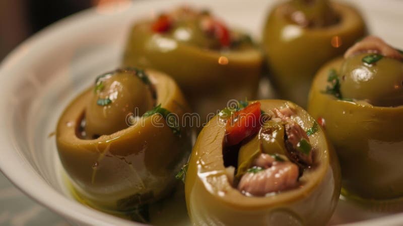 Four Olives on Plate with Sauce Stock Image - Image of delicious ...
