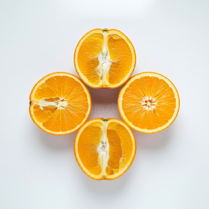 Four Orange Halves Arranged on a White Background Form a Symmetrical ...