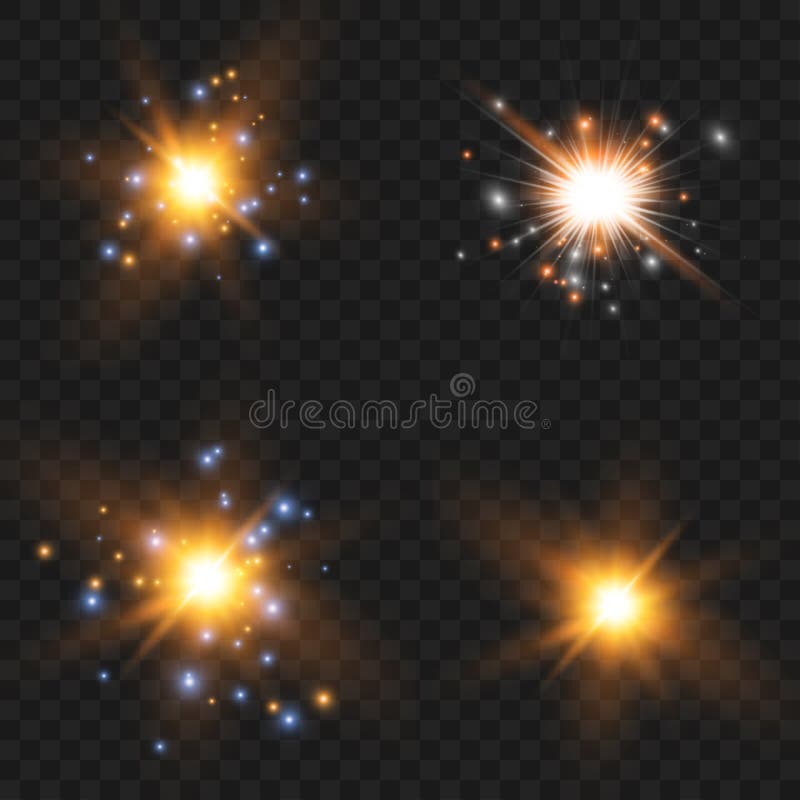 Four Orange and White Starbursts with Glowing Sparkles on a Transparent ...