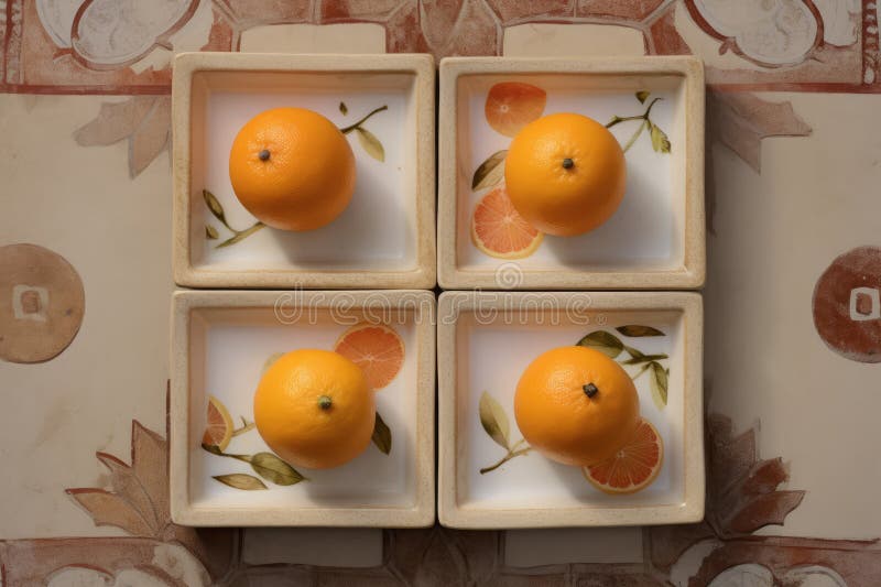 Four Oranges, Artfully Displayed Stock Illustration - Illustration of ...
