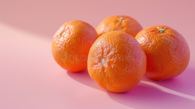 Four Oranges are Sitting on a Pink Background. the Oranges are All ...