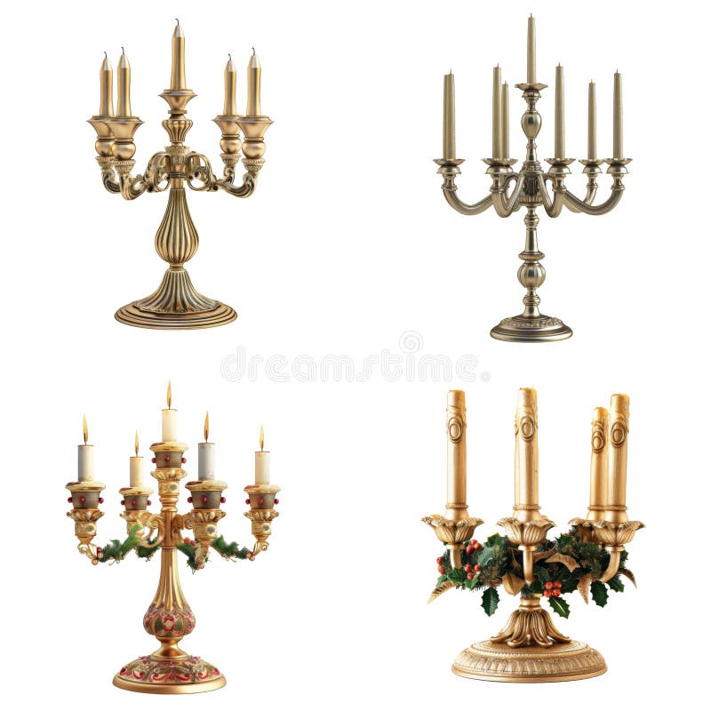 Four Ornate Candelabras with Candles Stock Image - Illustration of ...
