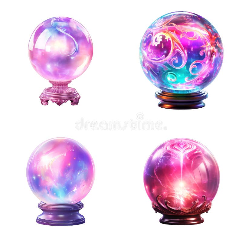Four Ornate Crystal Balls with Cosmic Designs Stock Image ...