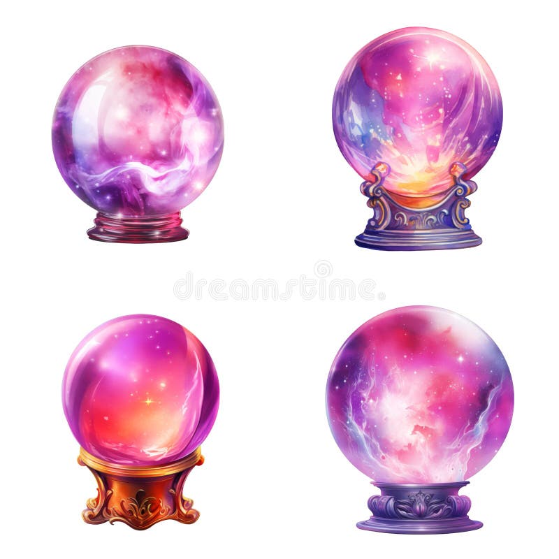 Four Ornate Crystal Balls with Galaxy Designs Stock Illustration ...