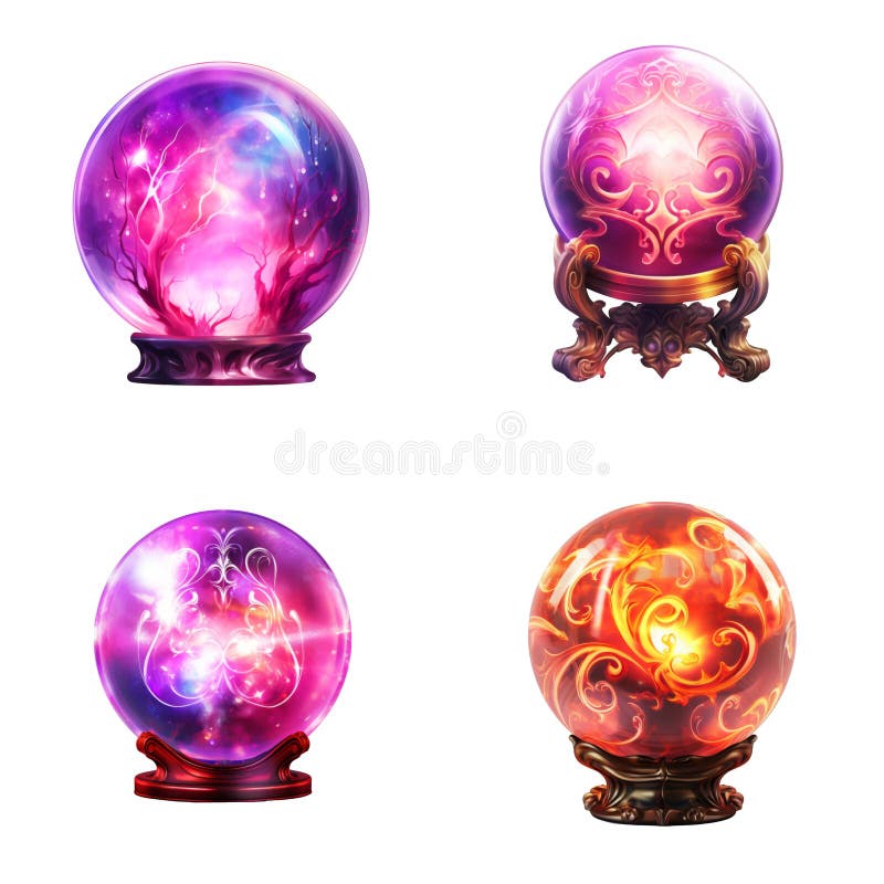 Four Ornate Crystal Balls with Glowing Interiors Stock Photo ...