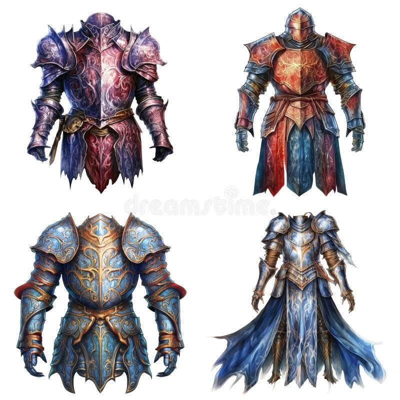 Four Ornate Suits of Armor with Intricate Designs Stock Photo ...