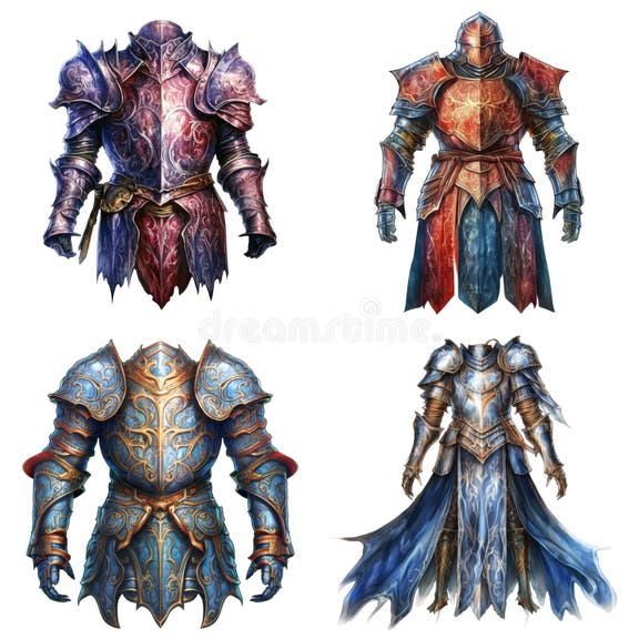 Four Ornate Suits of Armor with Intricate Designs Stock Photo ...