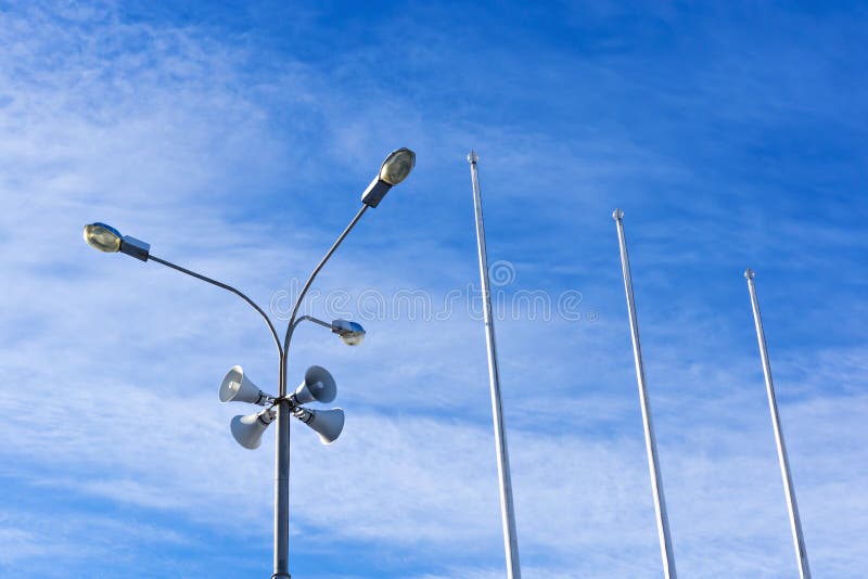 Four Outdoor Megaphones on One Street Light Stock Image - Image of ...