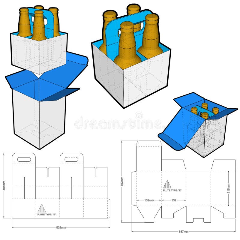 Six Pack of Bottles Self Assembly and Die-cut Pattern. Stock Vector ...