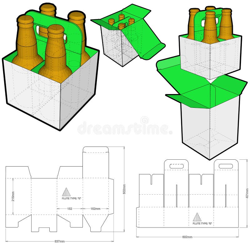 Four Pack Holder Template. Vector with Die Cut / Laser Cut Lines Stock ...