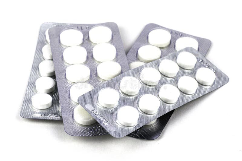 Four Packs of White Round Tablets Stock Image - Image of cure, illness ...