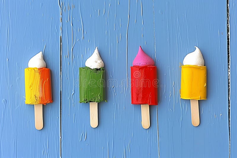 Four Painted Popsicles on a Blue Background Stock Image - Image of ...