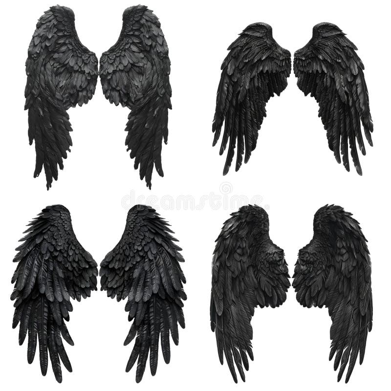 Four Pairs of Black Feathered Wings Stock Illustration - Illustration ...