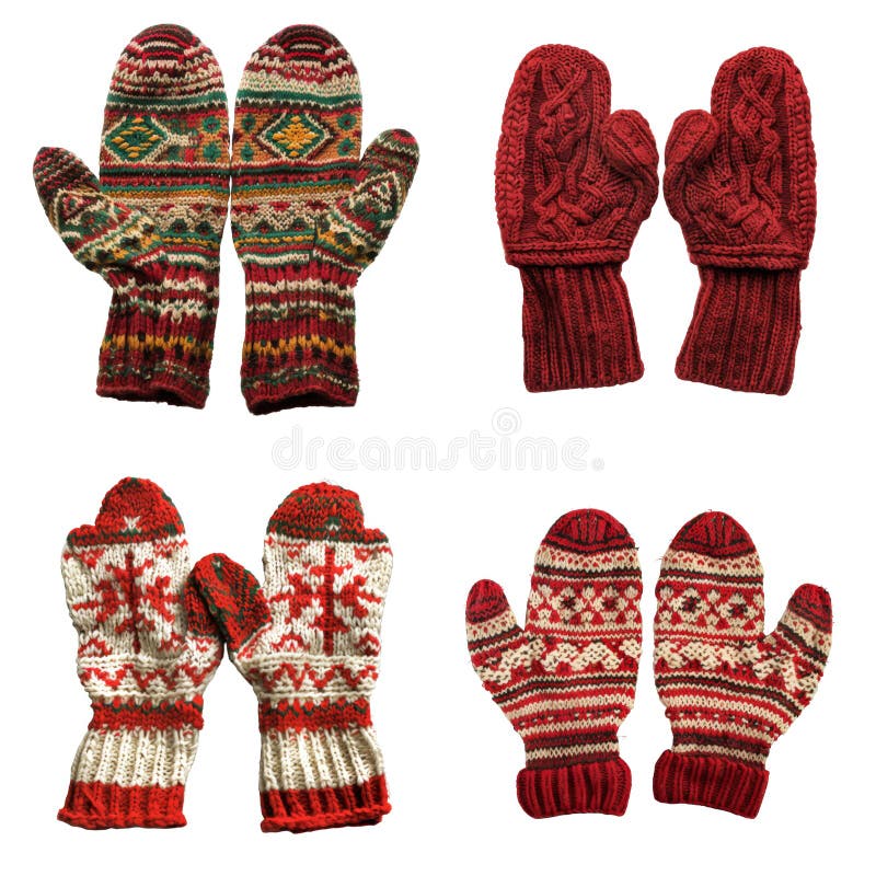 Four Pairs of Colorful Knitted Mittens Stock Photo - Illustration of ...