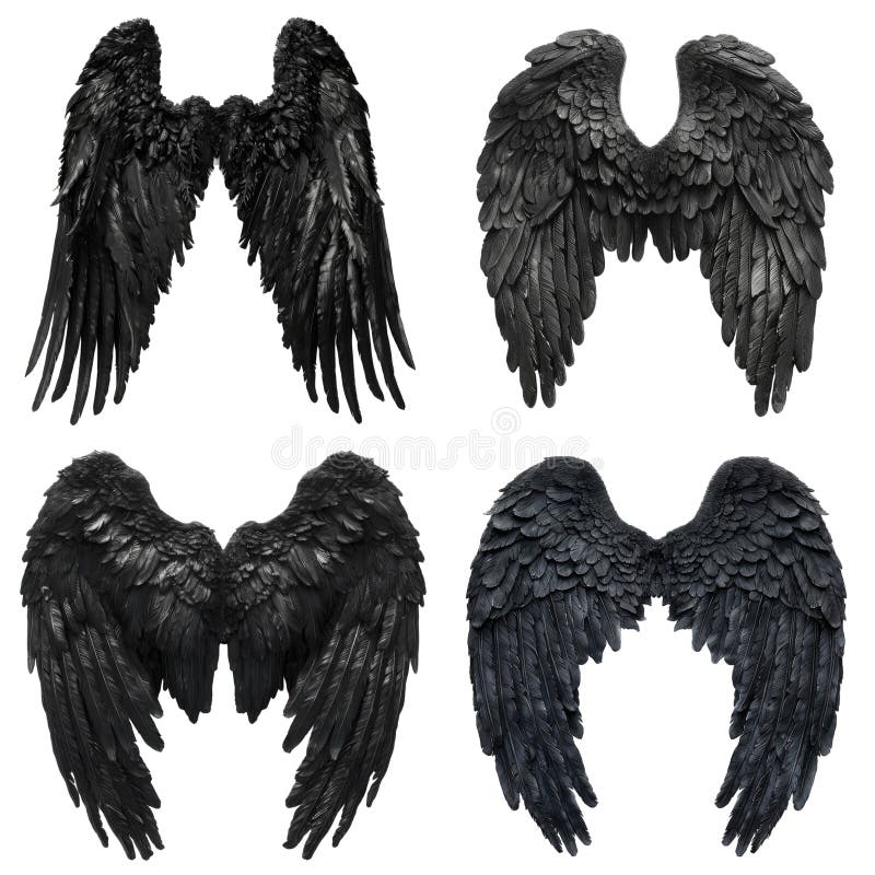 Four Pairs of Feathered Black Angel Wings Stock Photo - Illustration of ...