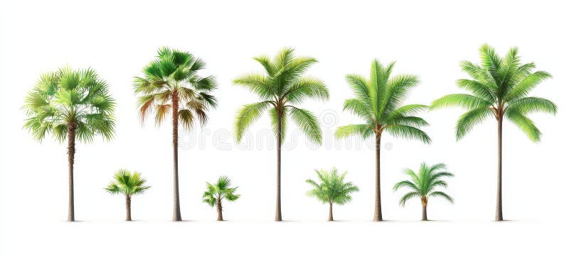 Four Palm Trees are Neatly Lined Up in a Row on a White Background ...