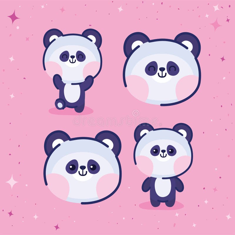 Four pandas group stock vector. Illustration of happy - 244449392