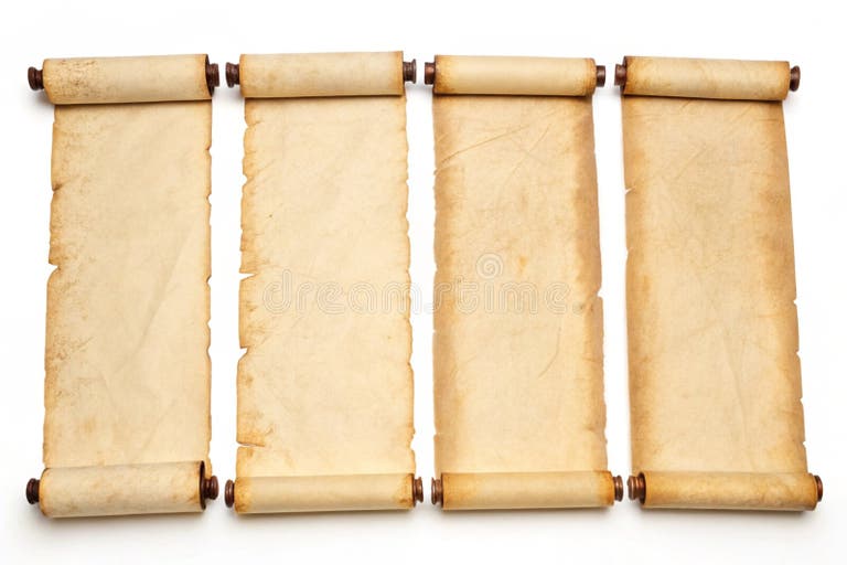 Four Paper or Old Parchment Scrolls Set Isolated on White Stock ...